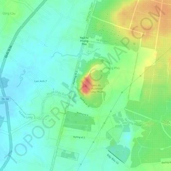 Mapa topográfico Nui Dat, altitud, relieve