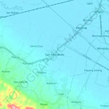 Mapa topográfico San Fernando, altitud, relieve