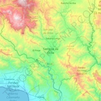 Mapa topográfico San José de Ocoa, altitud, relieve