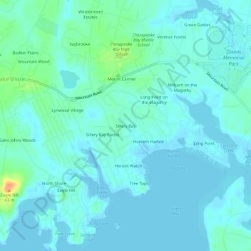 Mapa topográfico Sillery Bay, altitud, relieve