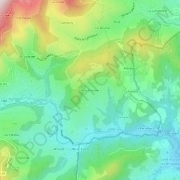 Mapa topográfico Mary Chevalier, altitud, relieve