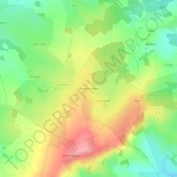 Mapa topográfico Champ Froment, altitud, relieve