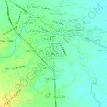 Mapa topográfico Barangay II, altitud, relieve