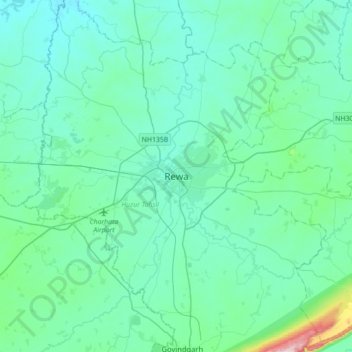 Mapa topográfico Rewa, altitud, relieve