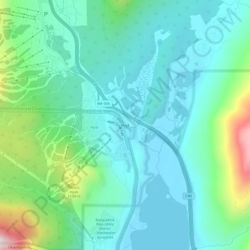 Mapa topográfico Hyak, altitud, relieve