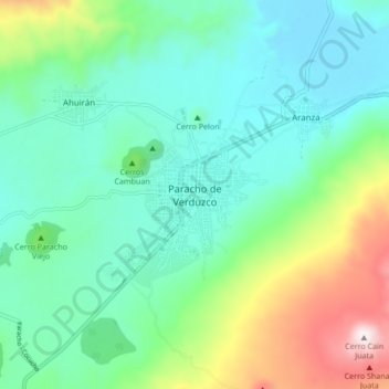 Mapa topográfico Paracho de Verduzco, altitud, relieve