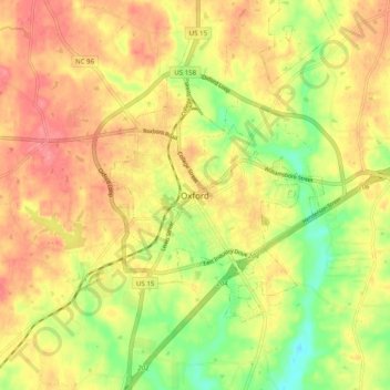 Mapa topográfico Oxford, altitud, relieve