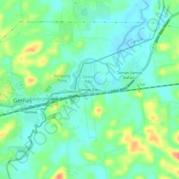 Mapa topográfico Gemas Baru, altitud, relieve