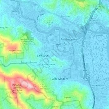Mapa topográfico Heather Gardens, altitud, relieve