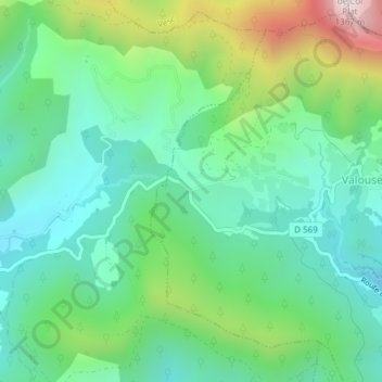 Mapa topográfico Col de Valouse, altitud, relieve