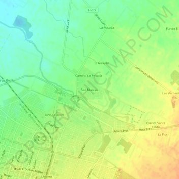Mapa topográfico San Manuel, altitud, relieve