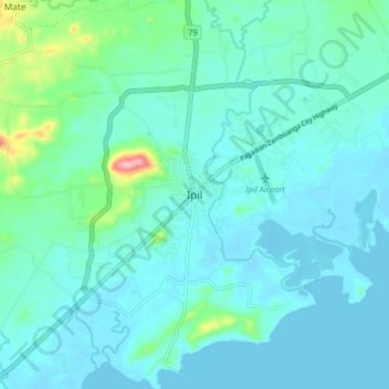 Mapa topográfico Ipil, altitud, relieve