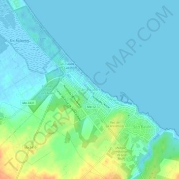 Mapa topográfico Can Picafort, altitud, relieve