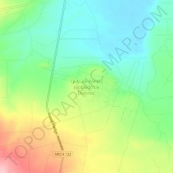 Mapa topográfico Ejido de Pomas (Poblado de Dolores), altitud, relieve