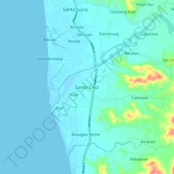 Mapa topográfico Santa Cruz, altitud, relieve