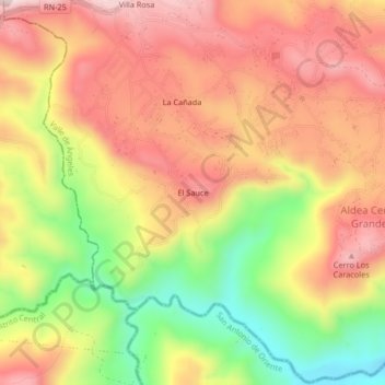 Mapa topográfico El Sauce, altitud, relieve