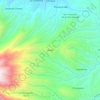 Mapa topográfico Olalla, altitud, relieve