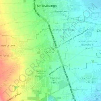 Mapa topográfico San Andres Ocotlan, altitud, relieve