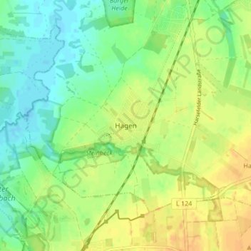 Mapa topográfico Hagen, altitud, relieve