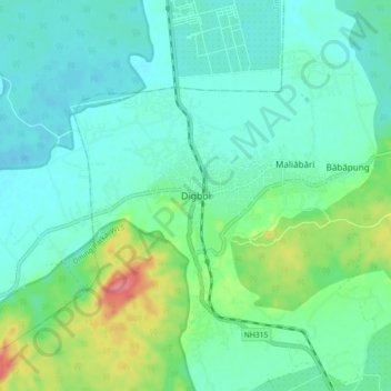 Mapa topográfico Digboi, altitud, relieve
