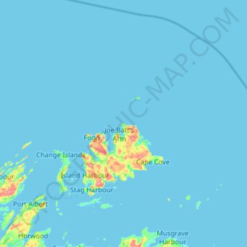 Mapa topográfico Fogo Island, altitud, relieve