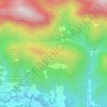 Mapa topográfico el Tor, altitud, relieve