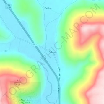 Mapa topográfico Pinhook, altitud, relieve