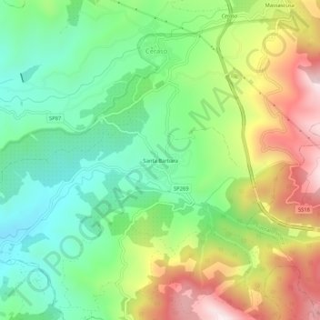 Mapa topográfico Santa Barbara, altitud, relieve