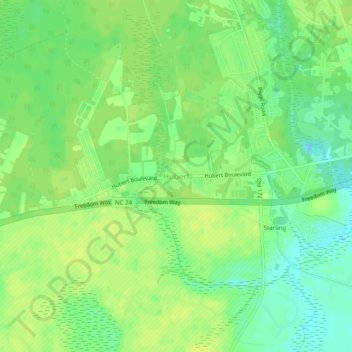 Mapa topográfico Hubert, altitud, relieve