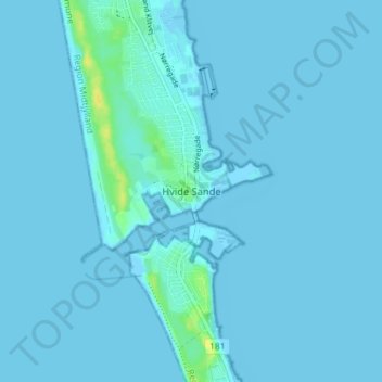 Mapa topográfico Hvide Sande, altitud, relieve