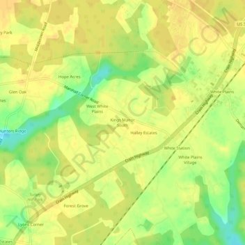 Mapa topográfico Kings Manor South, altitud, relieve