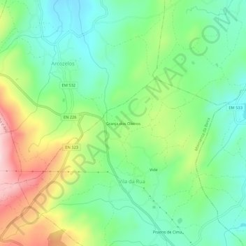 Mapa topográfico Granja dos Oleiros, altitud, relieve