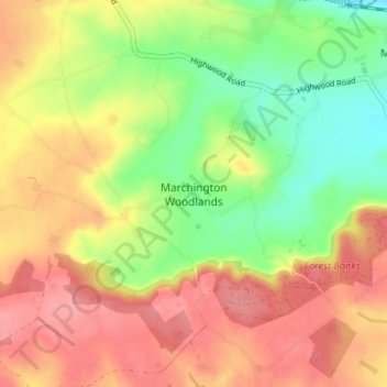 Mapa topográfico Marchington Woodlands, altitud, relieve