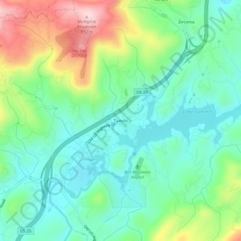 Mapa topográfico Tuxedo, altitud, relieve