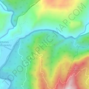 Mapa topográfico Bau Selatan, altitud, relieve