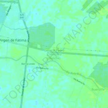 Mapa topográfico General Pedro J. Montero (Boliche), altitud, relieve