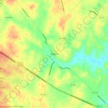 Mapa topográfico Millwood, altitud, relieve