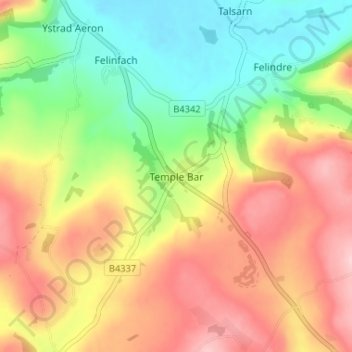 Mapa topográfico Temple Bar, altitud, relieve