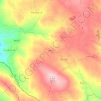 Mapa topográfico Oleiros, altitud, relieve
