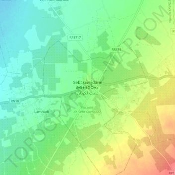 Mapa topográfico Sebt Guerdane, altitud, relieve