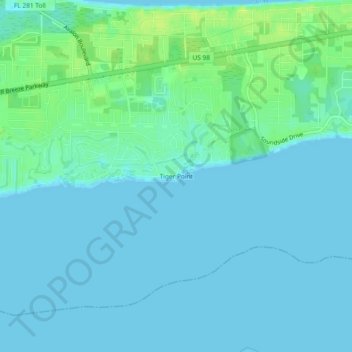 Mapa topográfico Tiger Point, altitud, relieve