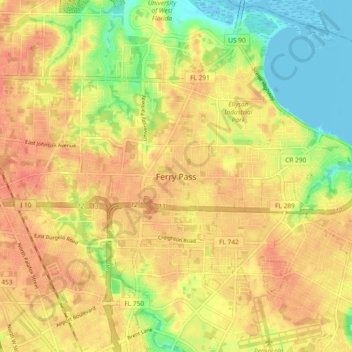 Mapa topográfico Ferry Pass, altitud, relieve