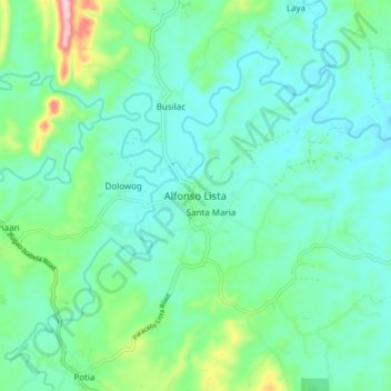 Mapa topográfico Alfonso Lista, altitud, relieve