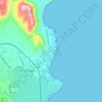 Mapa topográfico Porticello, altitud, relieve