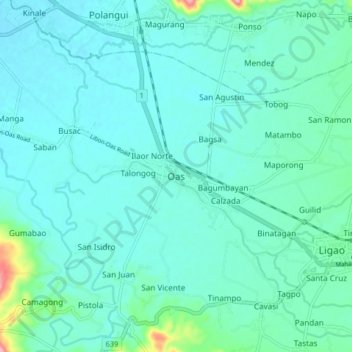 Mapa topográfico Oas, altitud, relieve