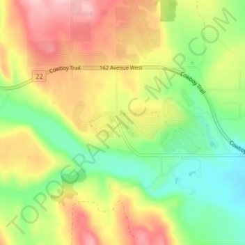 Mapa topográfico Priddis Greens, altitud, relieve