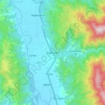 Mapa topográfico Santiago, altitud, relieve
