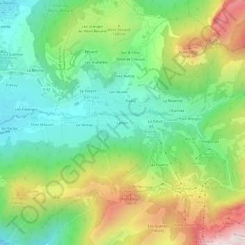 Mapa topográfico Langin, altitud, relieve