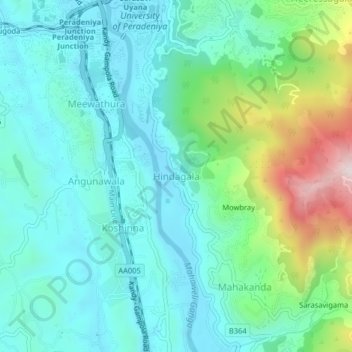 Mapa topográfico Hindagala, altitud, relieve