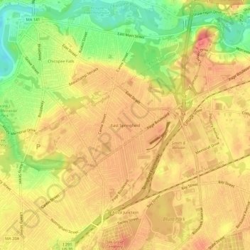 Mapa topográfico East Springfield, altitud, relieve